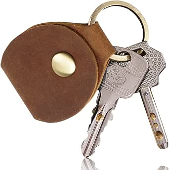 Amazon | [Libra] キーリング AirTag edyコイン QUICPayコイン ICチップ 小銭 本革 ケース 2タイプ (02 ボタン式 (ブラウン)) | キーホルダー・チェーン