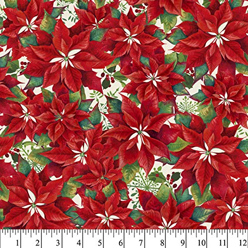 Amazon.com: Christmas Poinsettias Cotton Fabric by The Yard : Arts ...