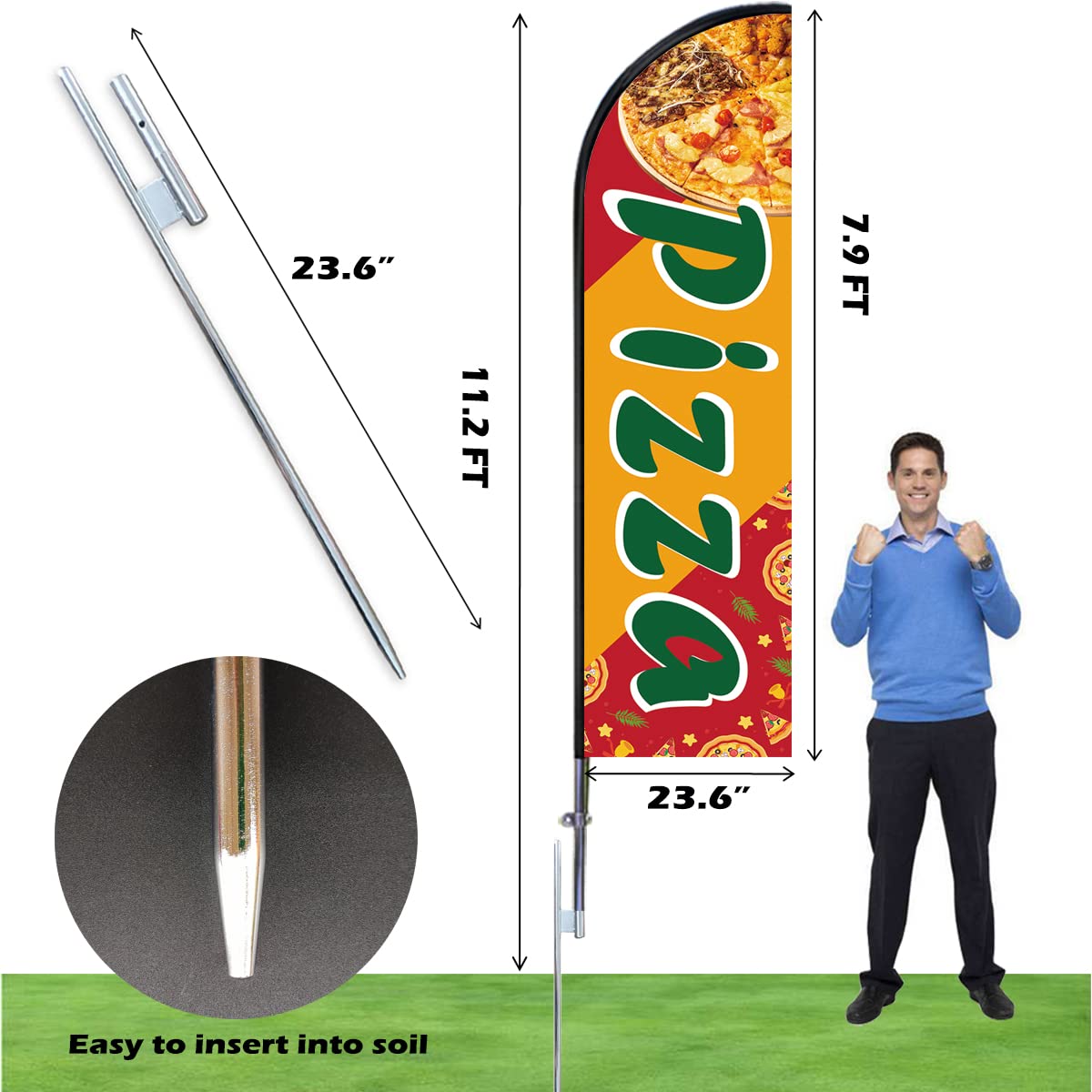 Pizza Feather Flag Pole Kit for Italy Food Shop Open,Restaurant Businesses Advertising Feather ...