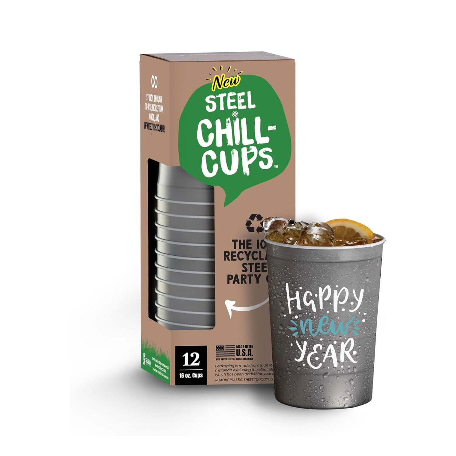 Amazon.com: Steel Chill Cups 16 oz. Party Cups 'New Years' Perfect for ...