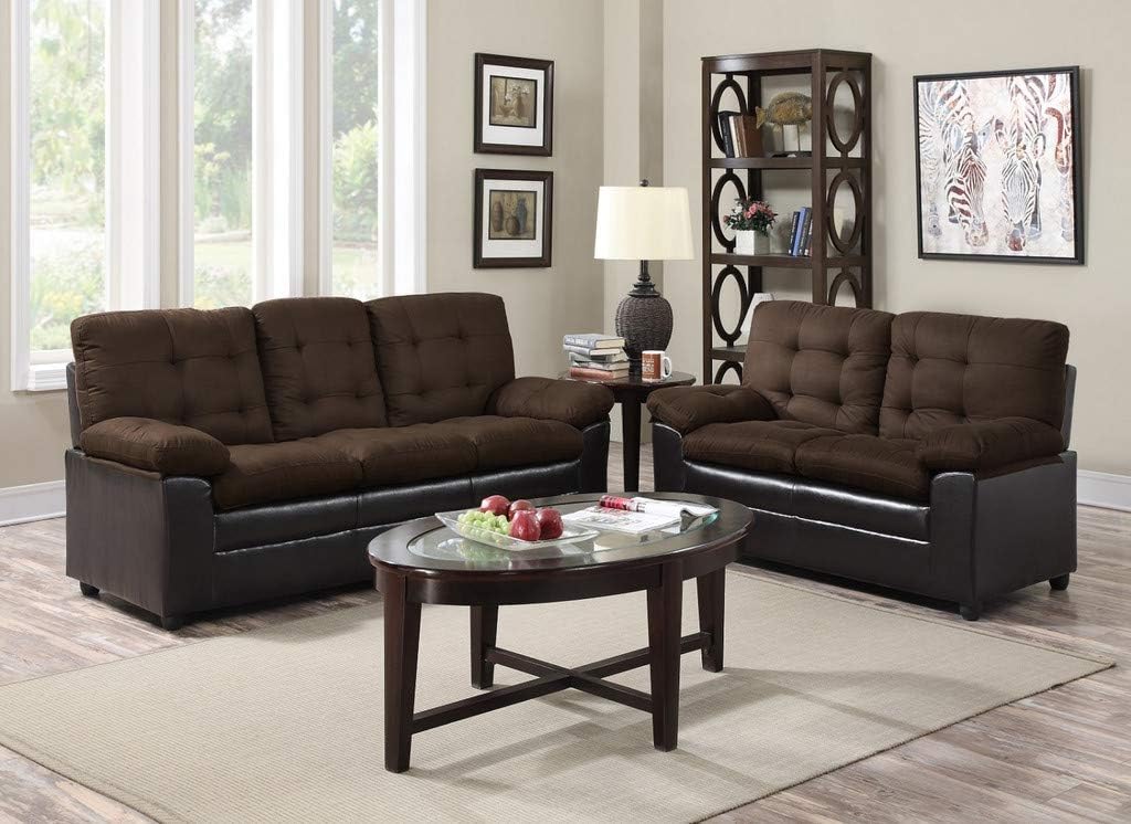 Amazon.com: GTU Furniture 2Pc Chocolate Microfiber Sofa & Loveseat Set ...