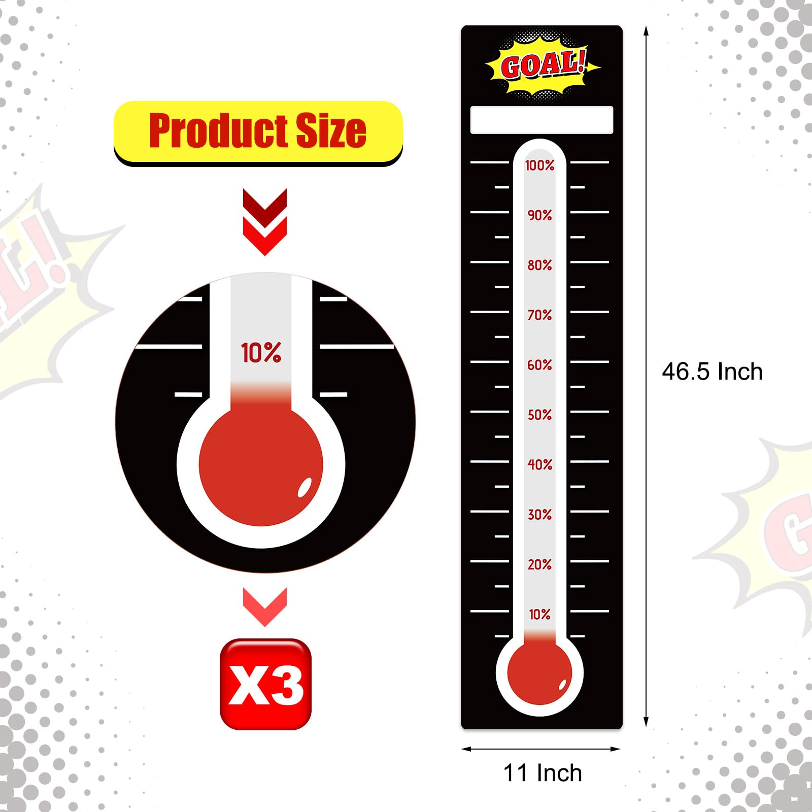 Snapklik.com : Gersoniel 3 Pcs Fundraising Thermometer Goal Charts 11 ...
