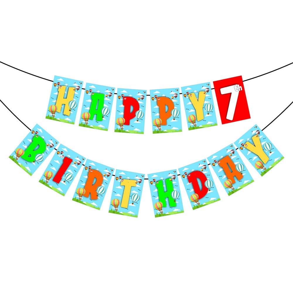 Hot Air Balloon Happy 7th Birthday Yearly Birthday Banner Flying ...