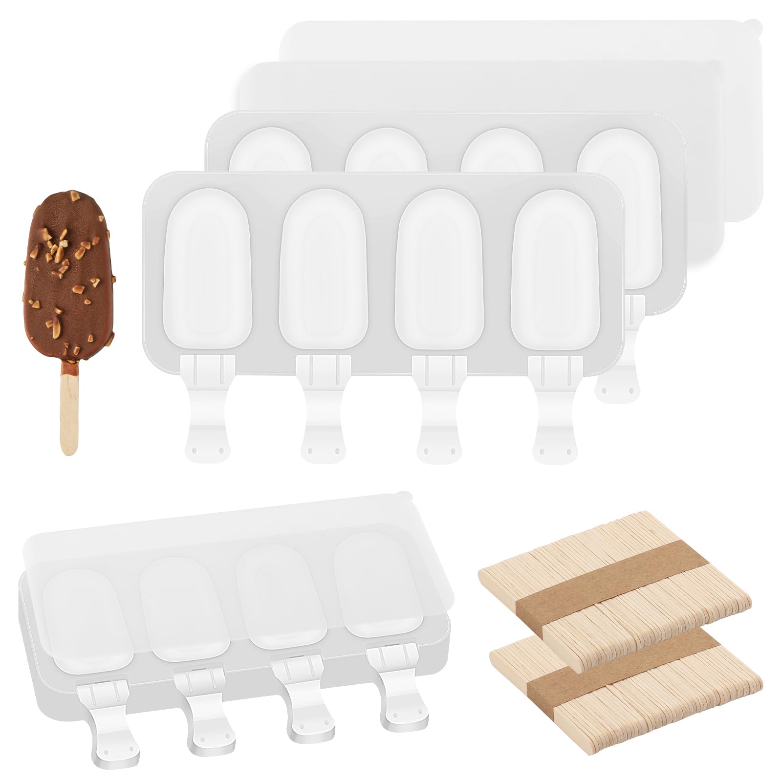 Amazon.com: 3 Set Samll Popsicles Molds with Lids and 100 Pieces Wooden ...