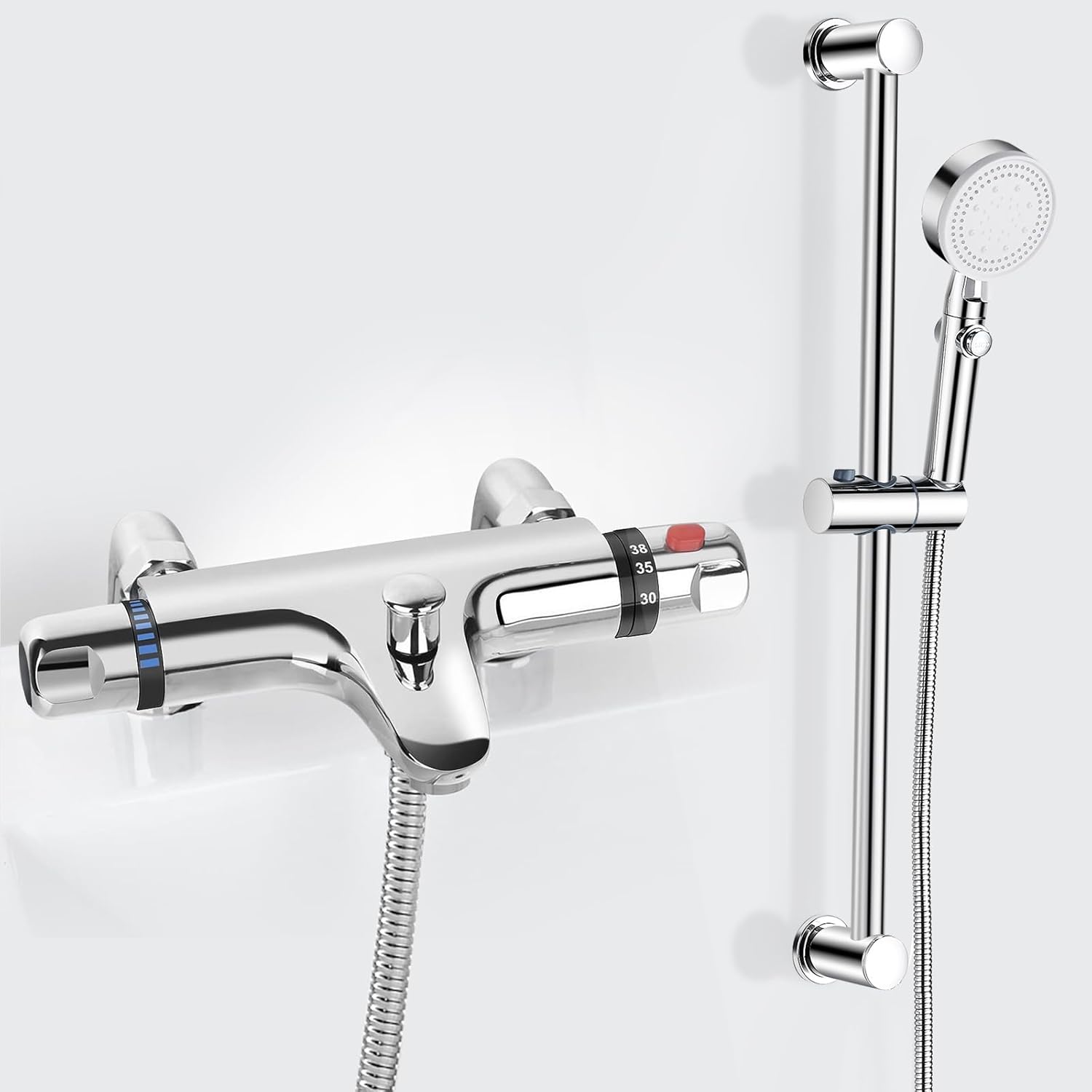 Thermostatic Bath Shower Mixer Tap with Shower Riser Kit, Modern Bath ...