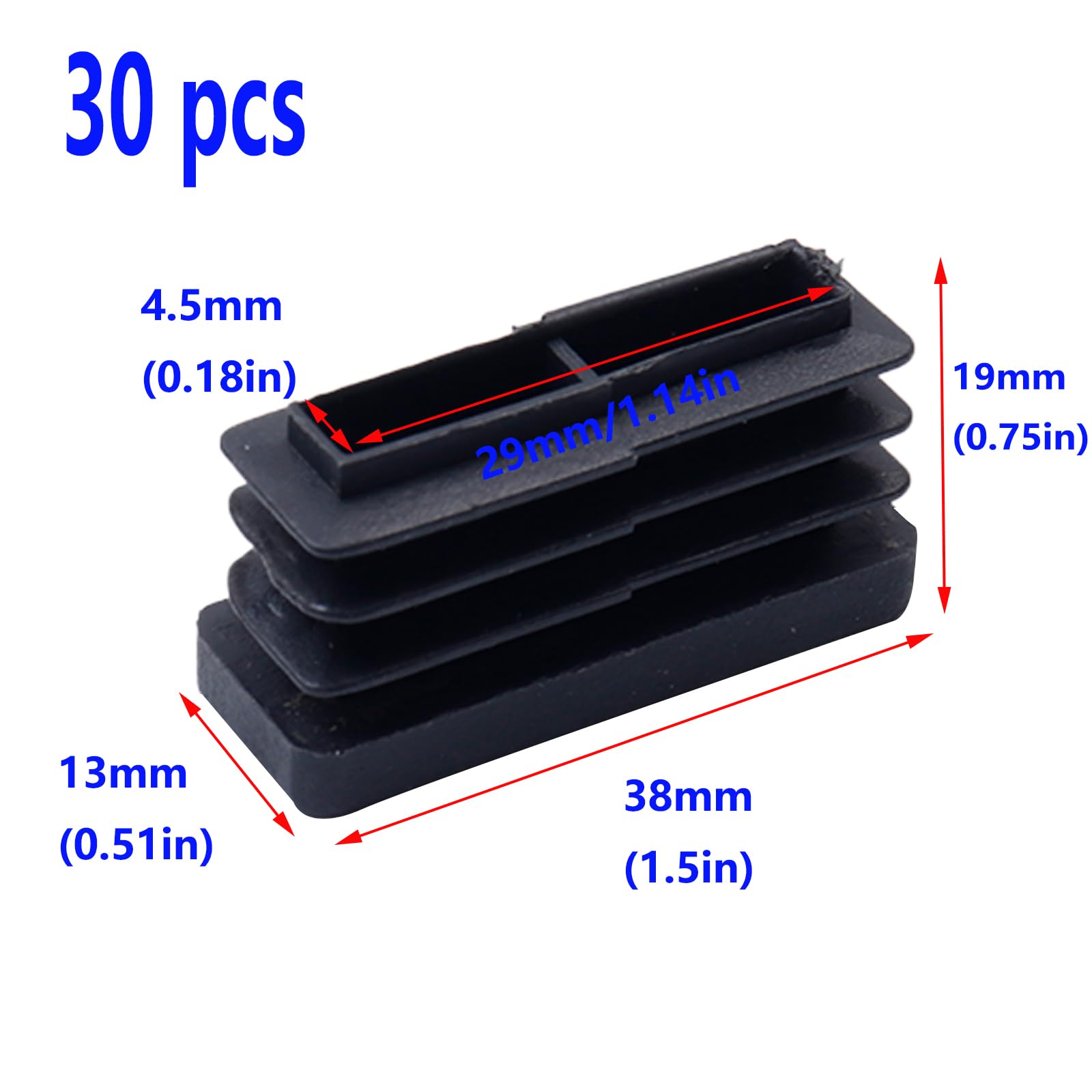 Snapklik.com : Rectangular Tube Plug,38 X 13mm Black Furniture End Caps ...