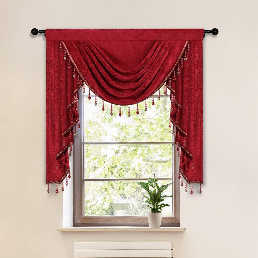 Amazon.com: ELKCA Burgundy Red Valance with Beads for Festival Holiday ...
