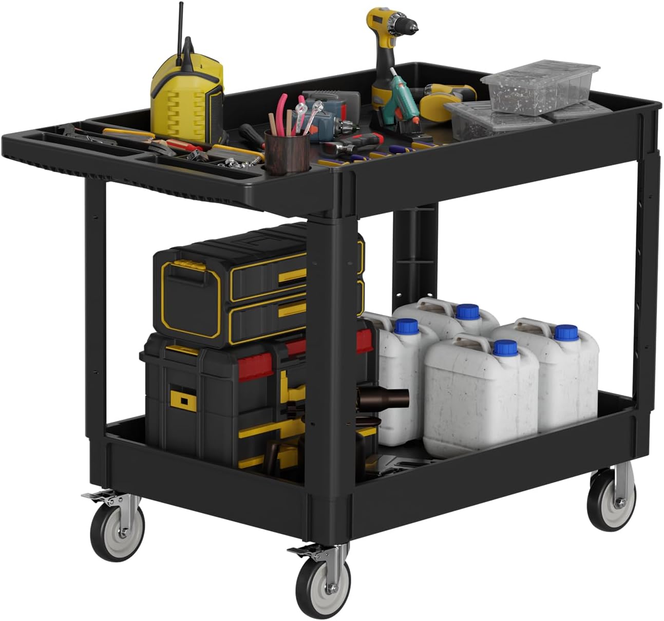 Amazon.com: Utility Service Cart with Wheels, 2-Shelf Rolling Plastic ...