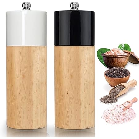 HAIPUSEN Salt and Pepper Mill Set - Wood and Ceramic Pepper Grinder ...