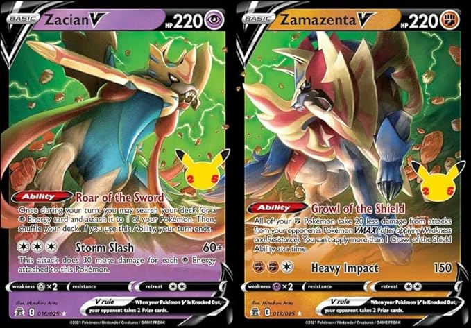 Amazon.com: Zacian V & Zamazenta V - Pokemon Celebration Card Lot ...