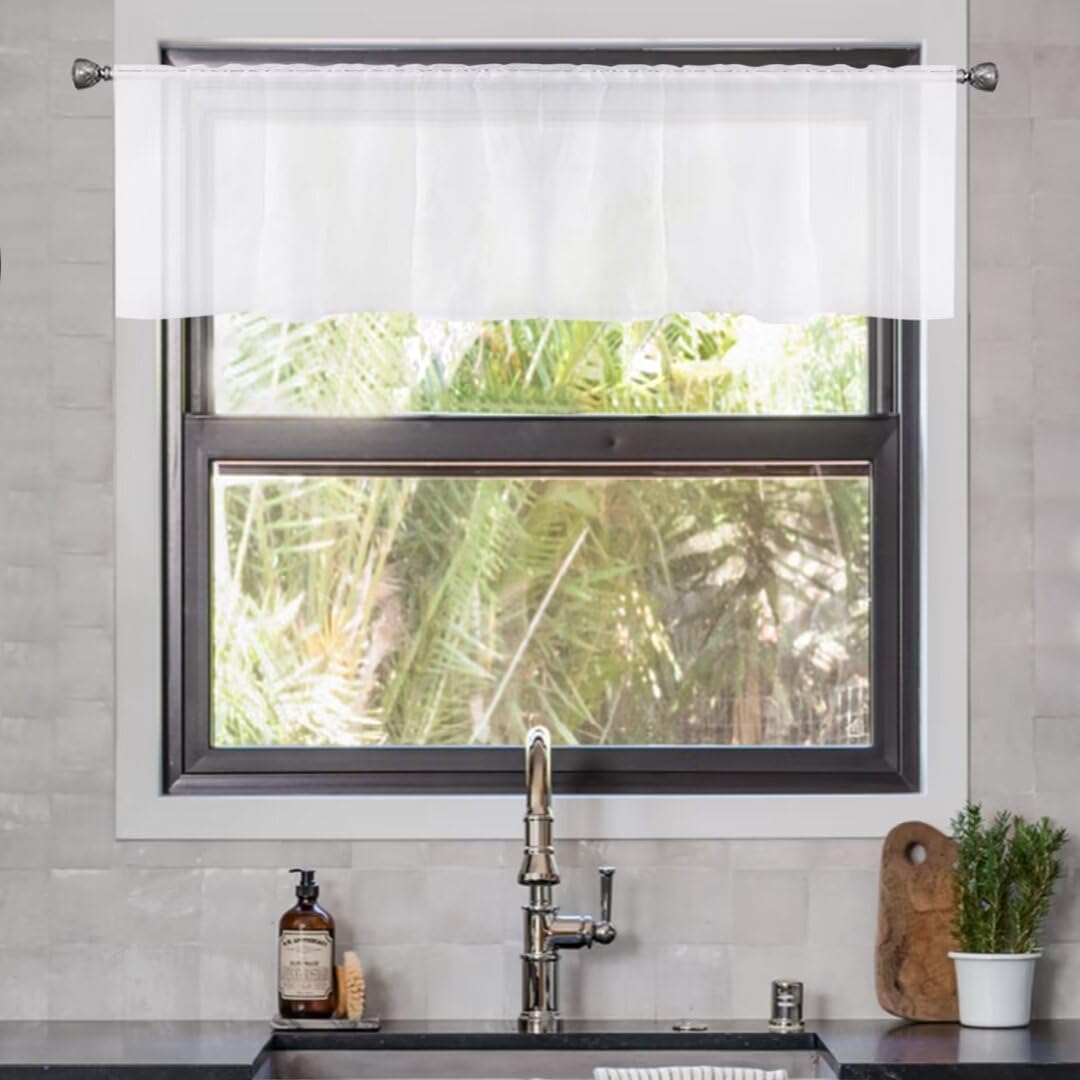 Amazon.com: Karseteli Sheer White Valance Semi Voile Curtains 18 Inches ...