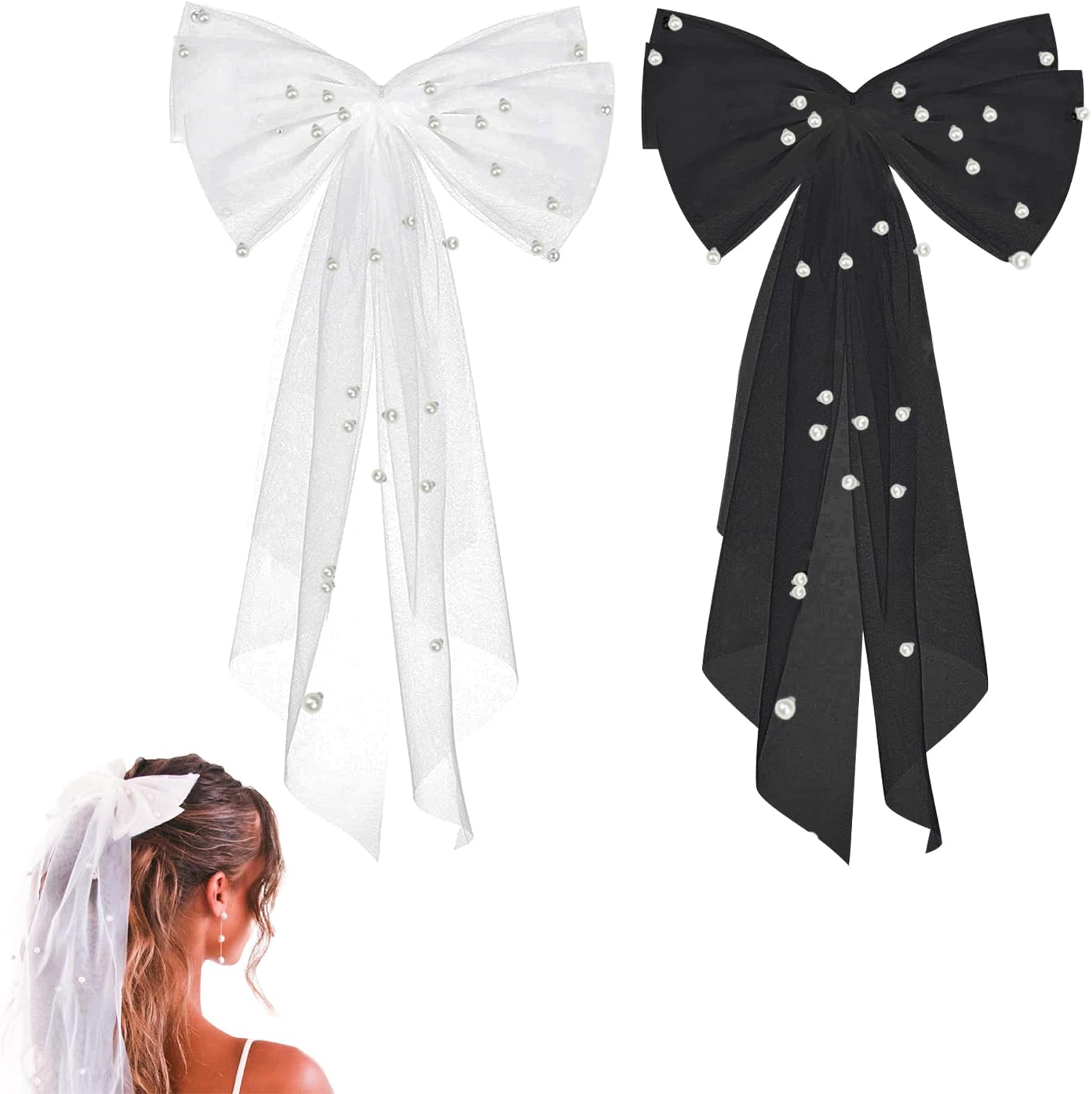 Amazon.com : 2Pcs Bridal Pearl Hair Bow Clips Bridesmaid Wedding Veils ...