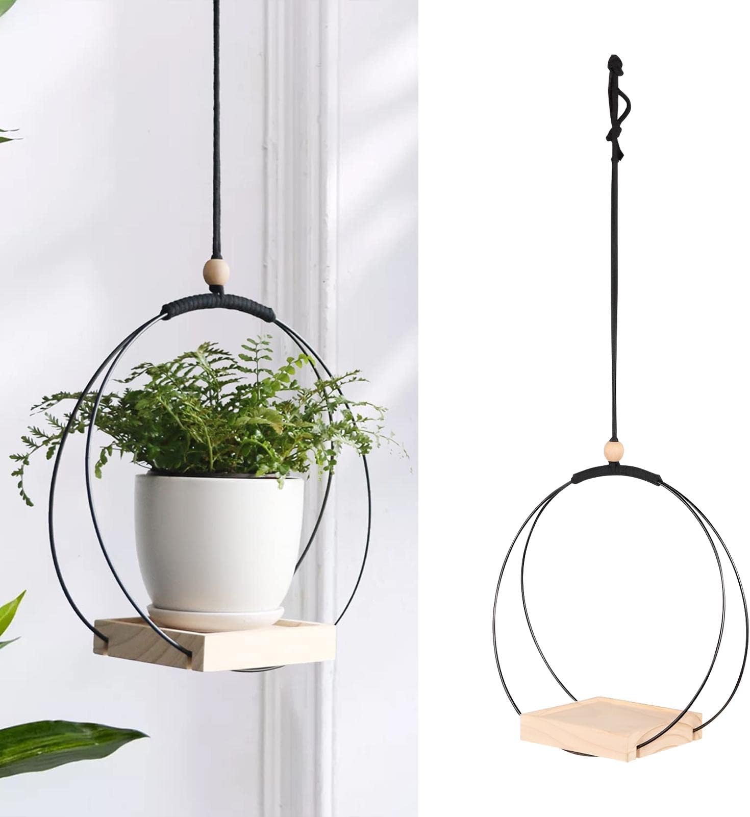 Amazon.com: Macrame Plant Hanger with Wood Base Hanging Plant Holder ...