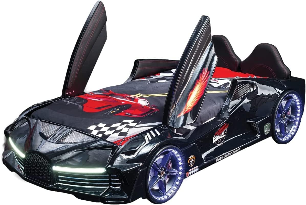 Car Bed for Boys Racing Car Bed with Mattress , Led Lights, Single ...