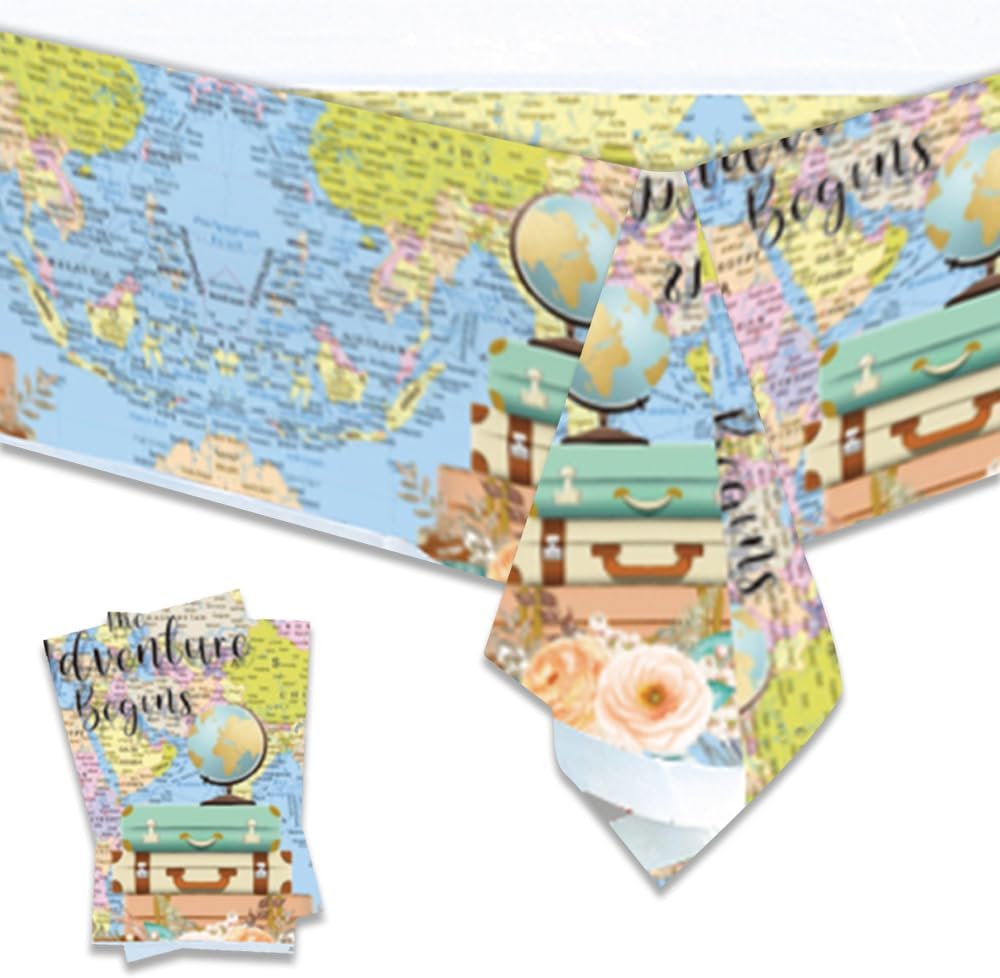 Amazon.com: Frienda 6pcs Khaki Plastic Travel Theme Tablecloth ...