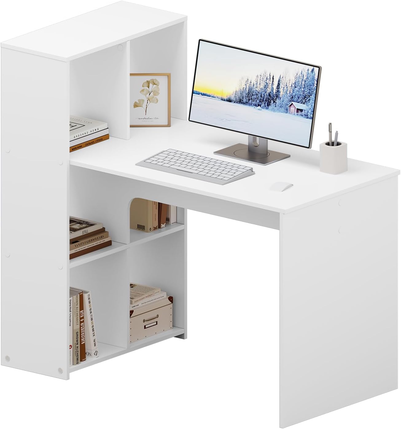 eSituro Schreibtisch mit 6 Regalen, 120x63 cm Computertisch weiß mit ...