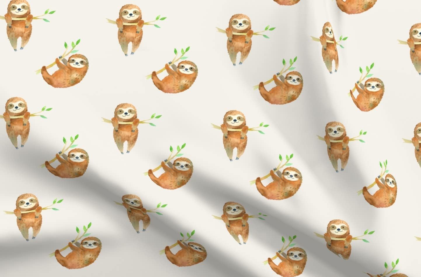 Amazon.com: Spoonflower Fabric - Neutral White Baby Sloth Sloths ...
