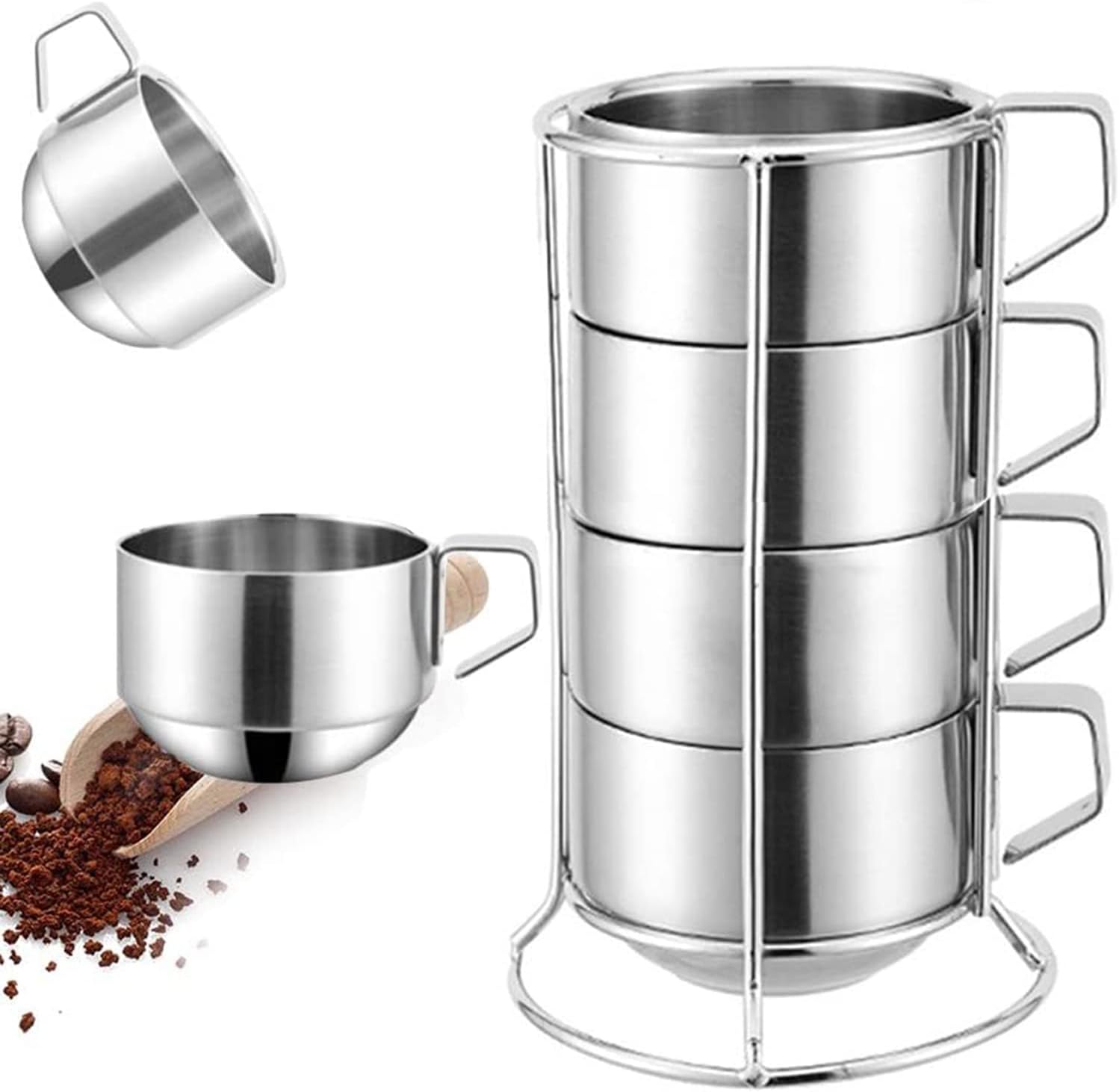 Amazon.com: SZCXTOP 6.8 Oz Stainless Steel Coffee Cups Set of 4 Mug ...