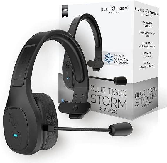 Amazon.com: Blue Tiger Storm Black - Premium Trucker Bluetooth Headset ...