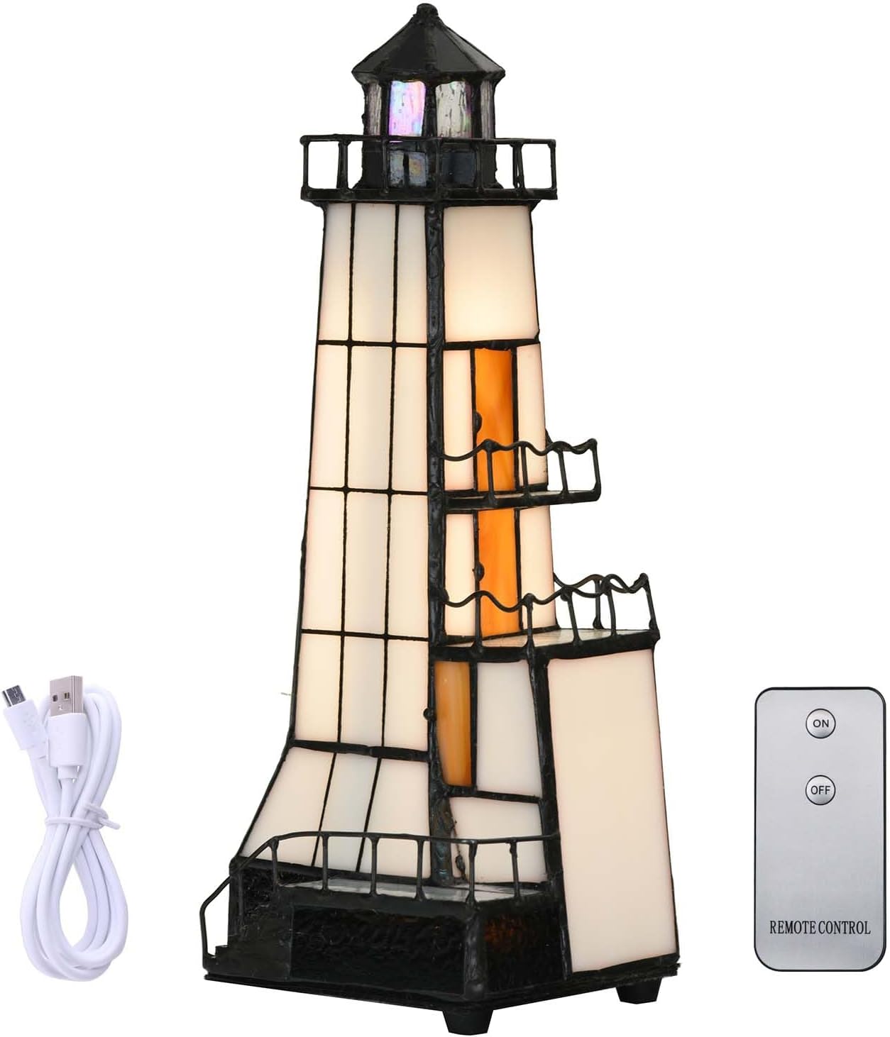 Bieye L30779 Lighthouse Tiffany Style Stained Glass Accent Table Lamp ...