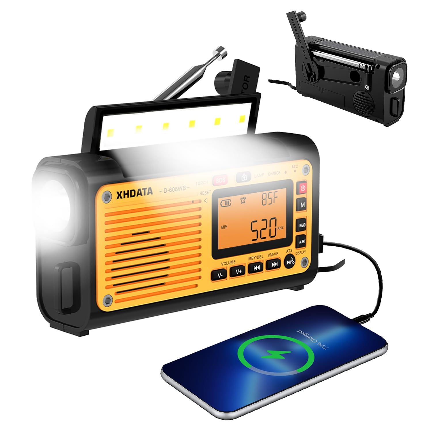 Amazon.com: XHDATA D608WB Emergency Radio Hand Crank Weather Radio FM ...