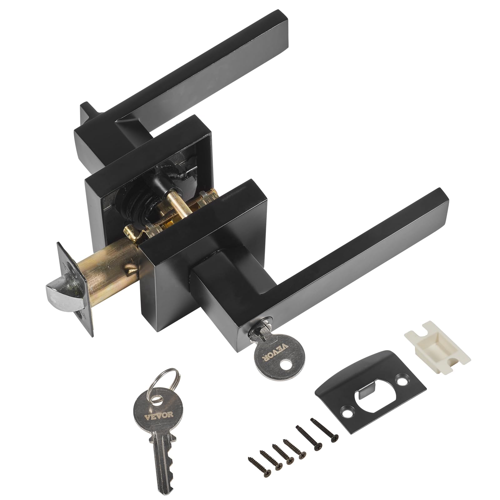 VEVOR Entry Lever Door Handle, 1 PC Black Entry Knob, Lock and Key ...