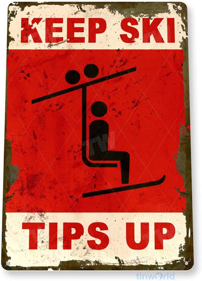 Amazon.com: Tinworld Tin Sign: Ski Tips Up Skiing Ski Lift Slopes ...