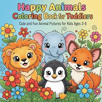 Happy Animals Coloring Book for Toddlers: Cute and Fun Animal Pictures ...