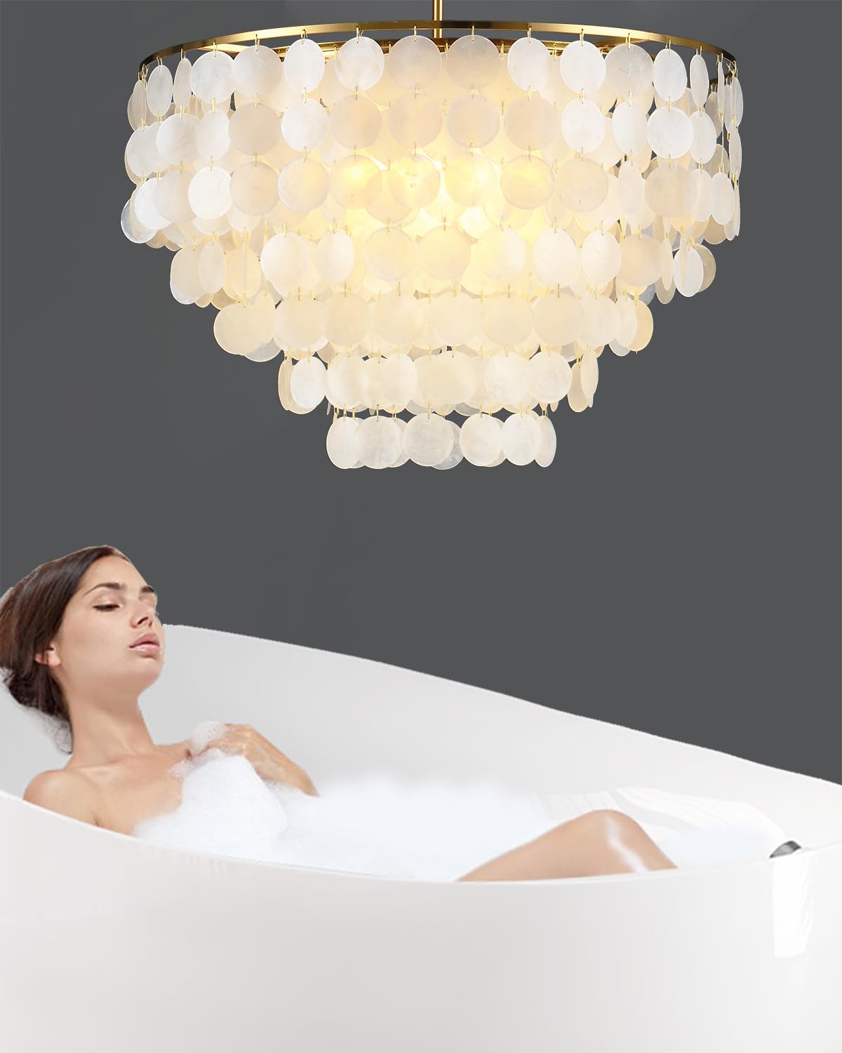 ZEDSUN 24" Coastal Capiz Shell Chandelier 5 Tiers Dining Room ...