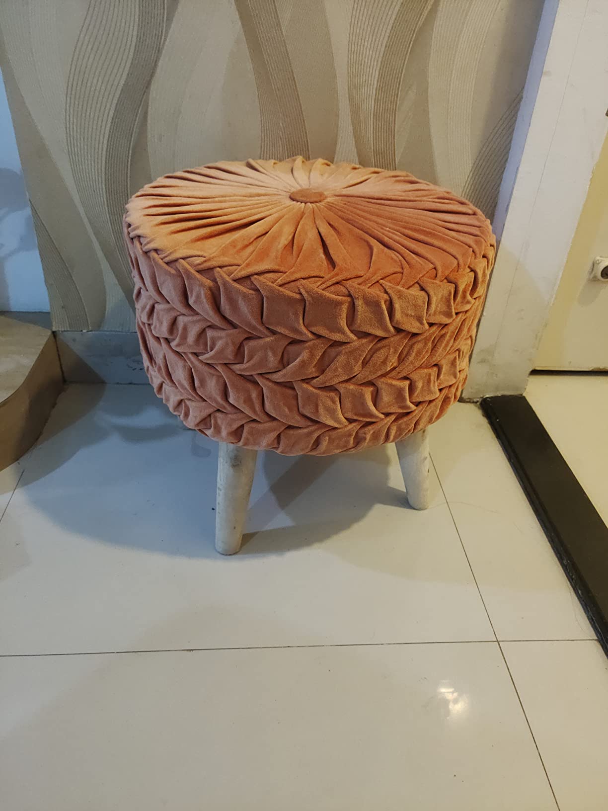 Sheen Decor Teak Brown Velvet Pouffes Sitting Stool for Living Room ...