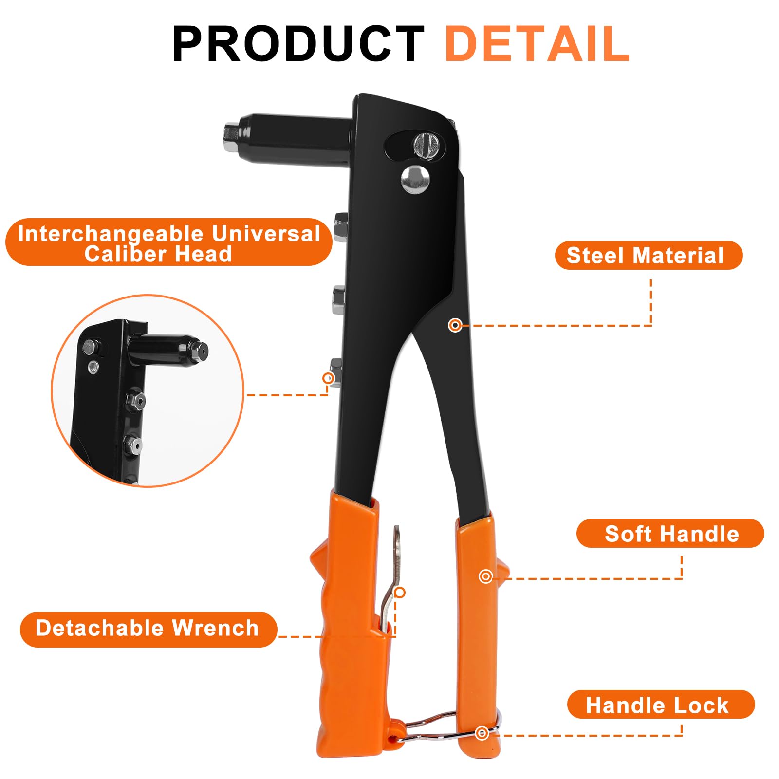 Lolileo Rivet Gun Set,Rivet Gun 100PCS Metal Rivets and 4PCS Hss Drill ...