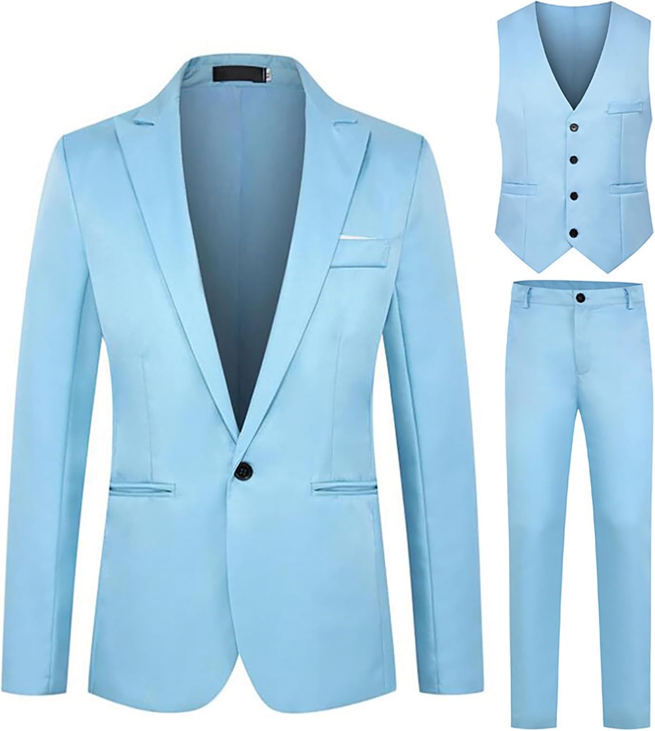 Men's 3 Pieces Suit Elegant Solid Color One Button Slim Fit Single ...