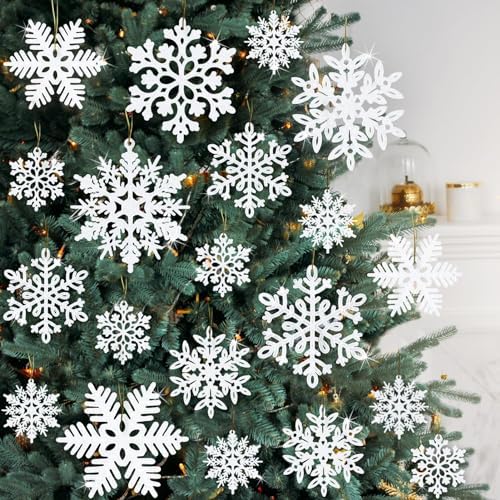 Amazon.com: 72Pcs Snowflakes Christmas Tree Decorations - White ...