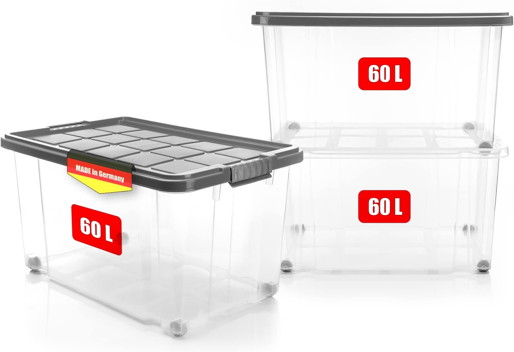 Juskys Aufbewahrungsbox mit Deckel - 4er Set Kunststoff Boxen 45l - Box ...