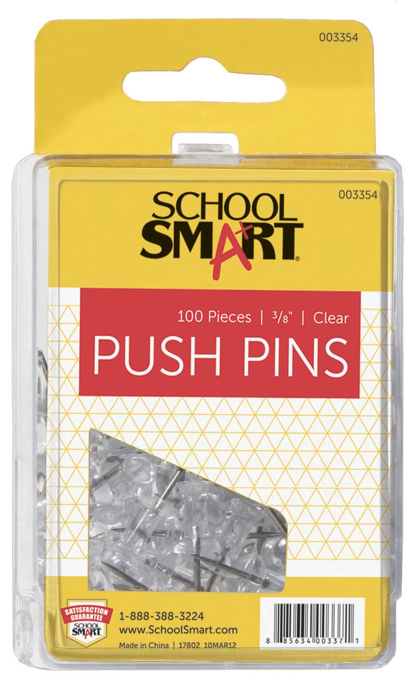 Amazon.com: School Smart 003354 Clear Push Pin, 3/8" L (Pack of 100 ...