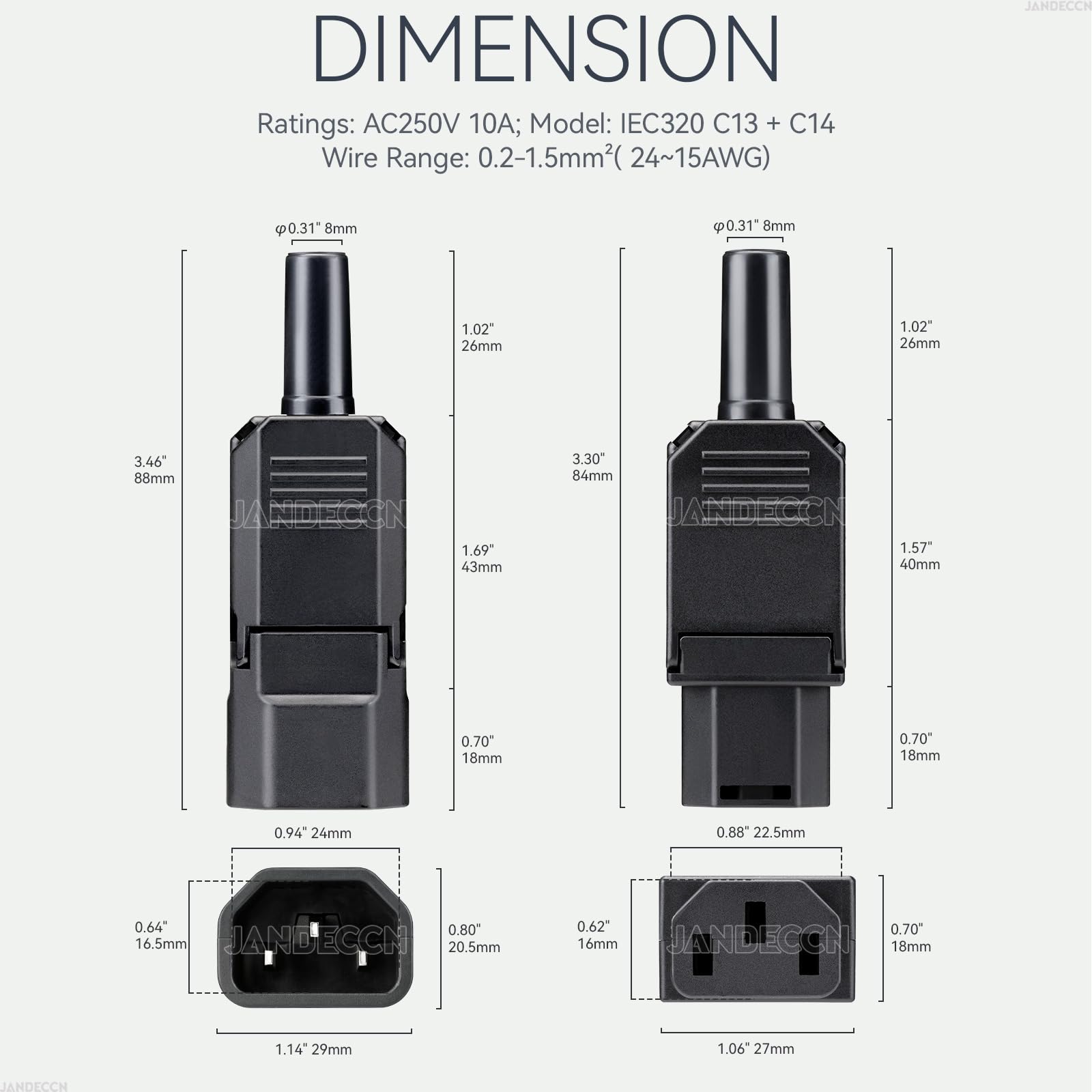 Snapklik.com : 3 Pin Terminal Quick Connectors, 10A 250V IEC320 C13 ...