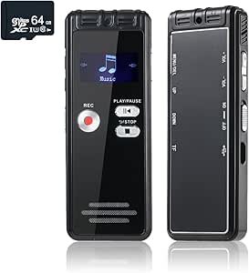64GB Digital Voice Activated Recorder with Playback - 3072Kbps HD Audio ...