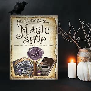 Amazon.com: Metal Tin Signs Magic Shop Sign, Halloween Sign, Witchy ...