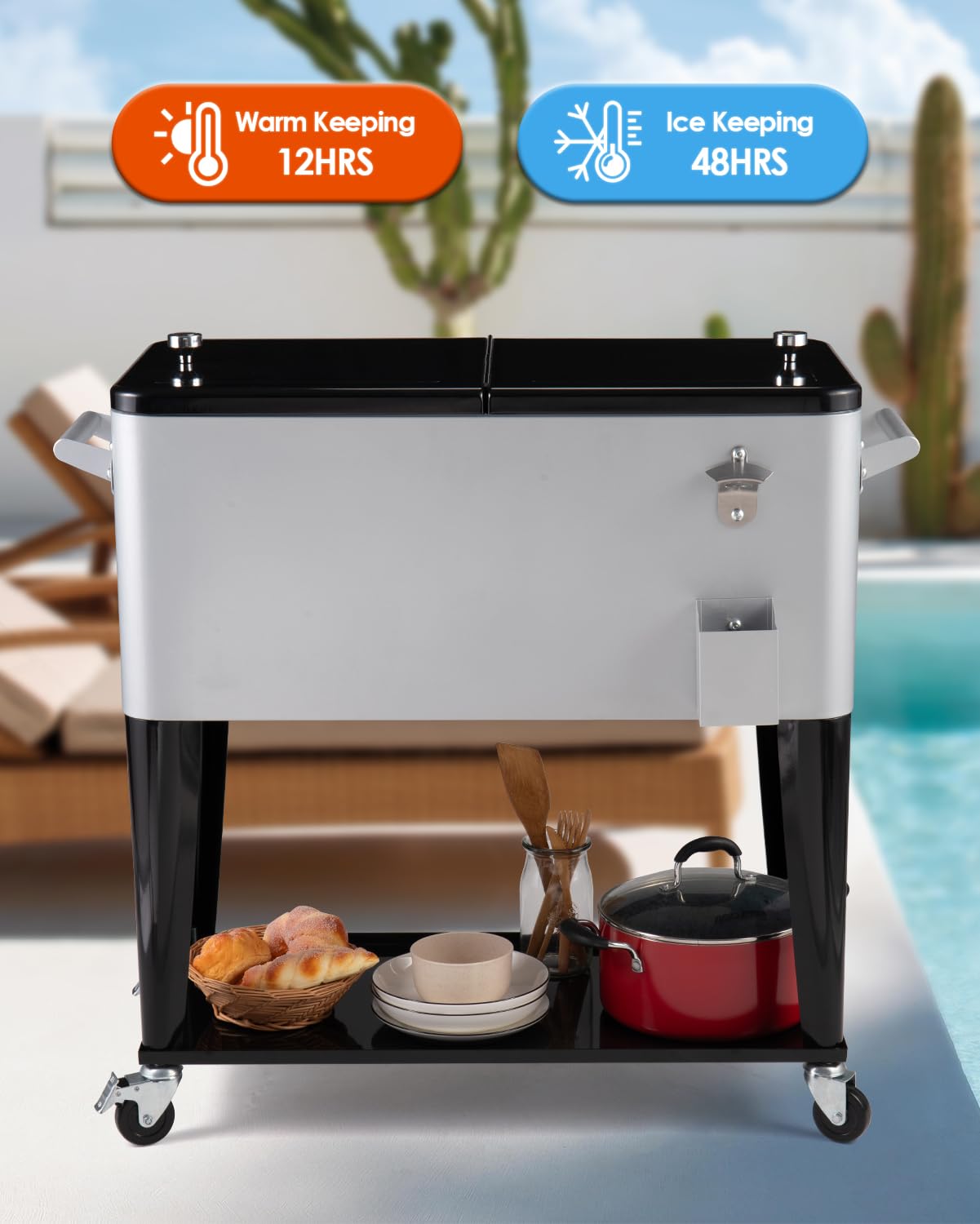 Snapklik.com : Rotayi Portable Cooler Cart, 80 Quart Rolling Cooler Cart