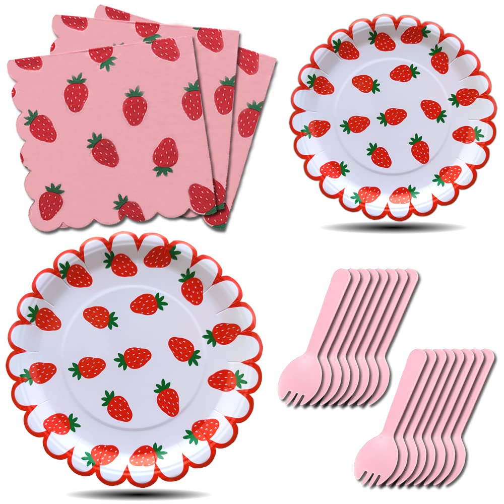 Amazon.com: 64 Piece Strawberry Party Cutlery Set Strawberry Birthday ...