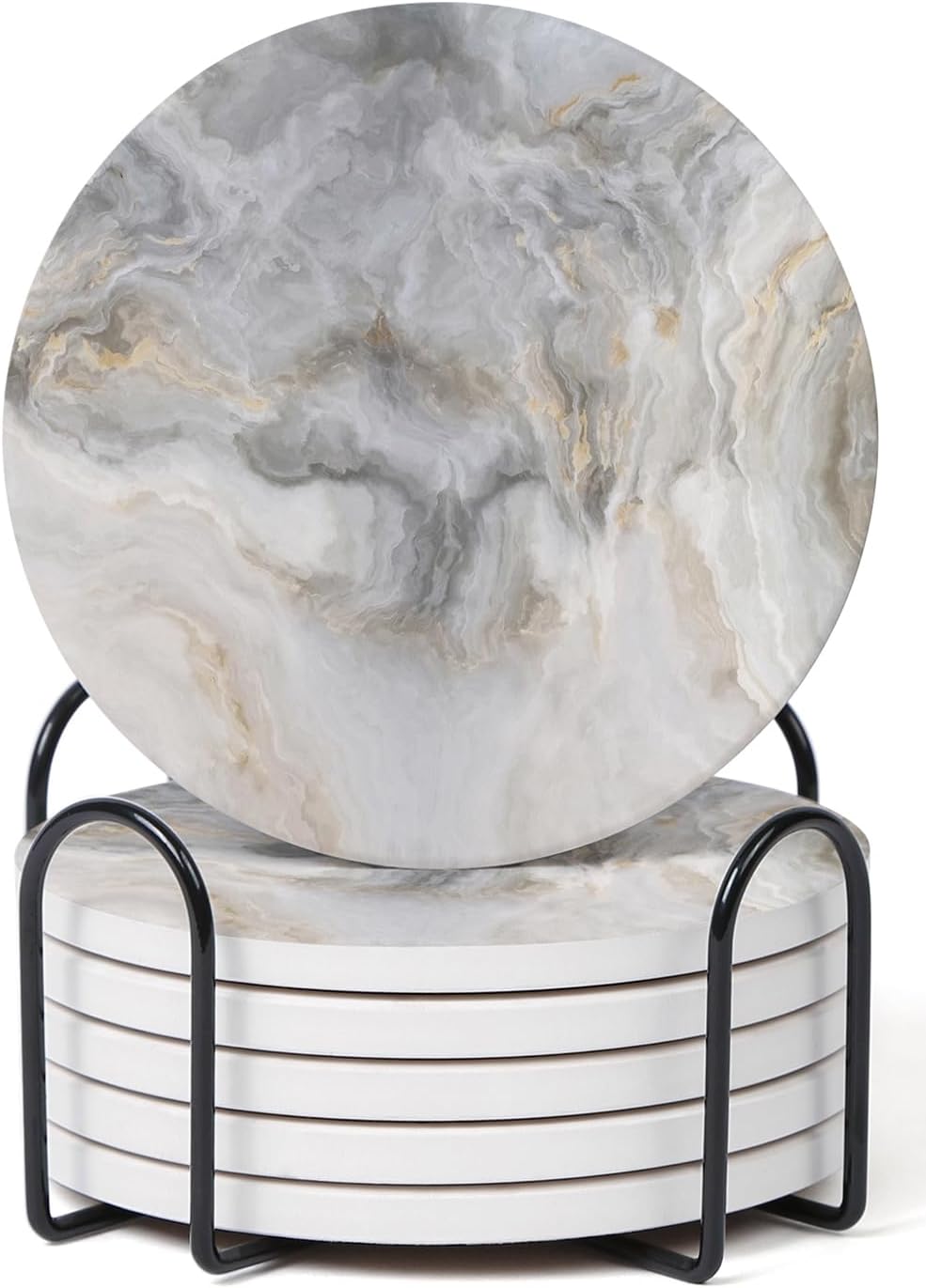 Amazon.com: 6 Pieces Grey Coasters, Coasters for Drinks with a Holder ...