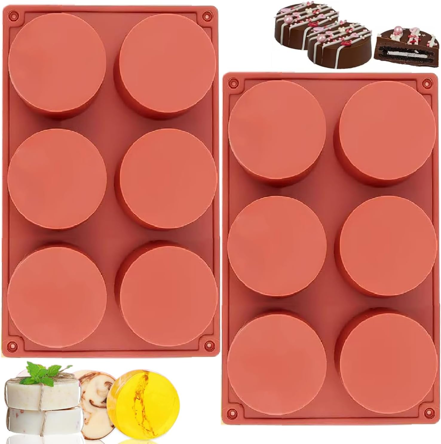 Newk Silicone Round Cake Mold, 2 Packs 6-Cavity 4inch Silicone Disc ...