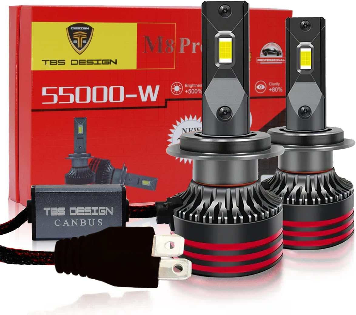 Toby's TBS DESIGN M8 PRO H7 LED Headlight Bulbs, 110W 11000LM 500% Brighter,6000K White LED ...