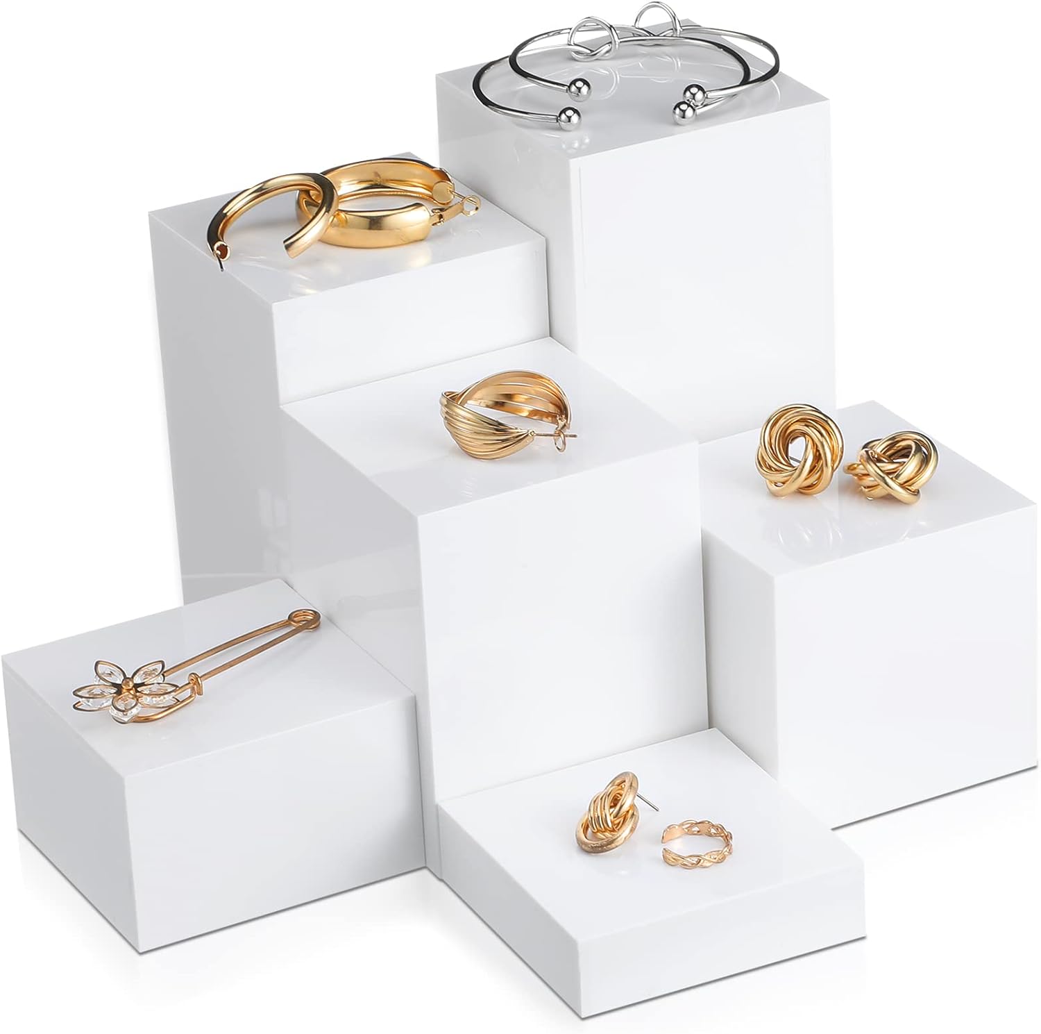 6 Pcs White Acrylic Display Risers Cube Square Jewelry Nesting Risers ...