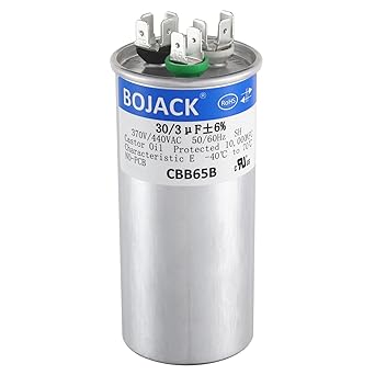 BOJACK 30+3 uF ±6% 30/3 MFD 370/440 VAC CBB65B Dual Run Start Round Capacitor for Condenser ...