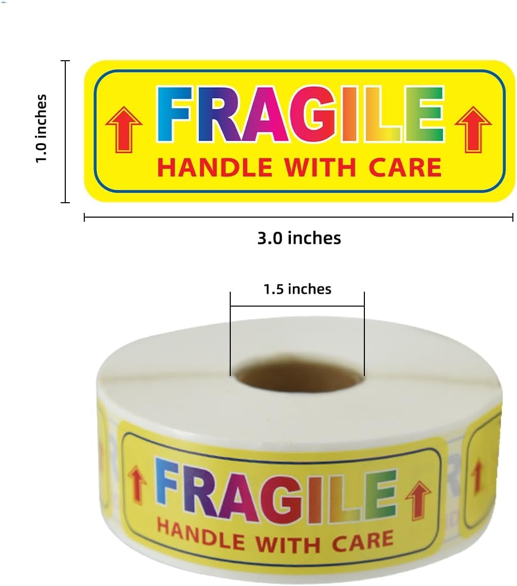 Amazon.com : 1 "X3 Fragile Shipping Sticker Glass Per Roll 500 Labels ...