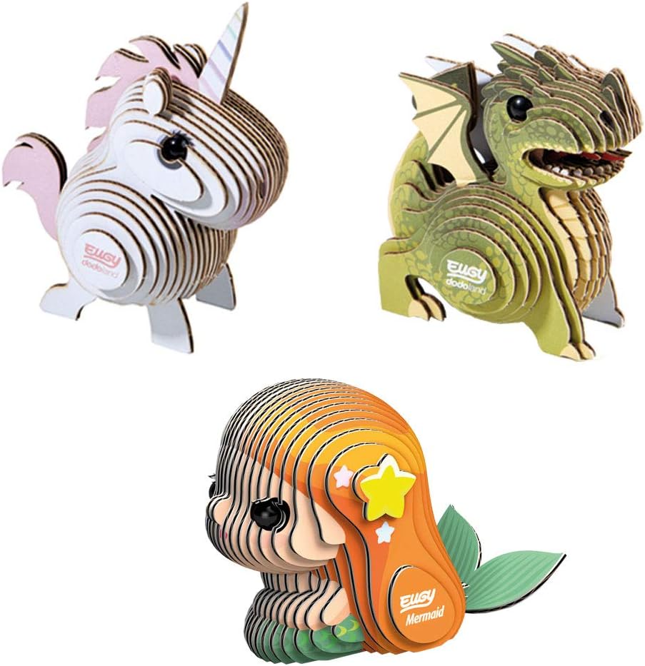 EUGY 3D Model Craft Kits Unicorn, Mermaid & Dragon, 3 Pack – BigaMart
