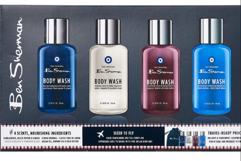 Ben Sherman Body Wash Gift Set with Travel Pouch - 4x 110ml Flight Size ...