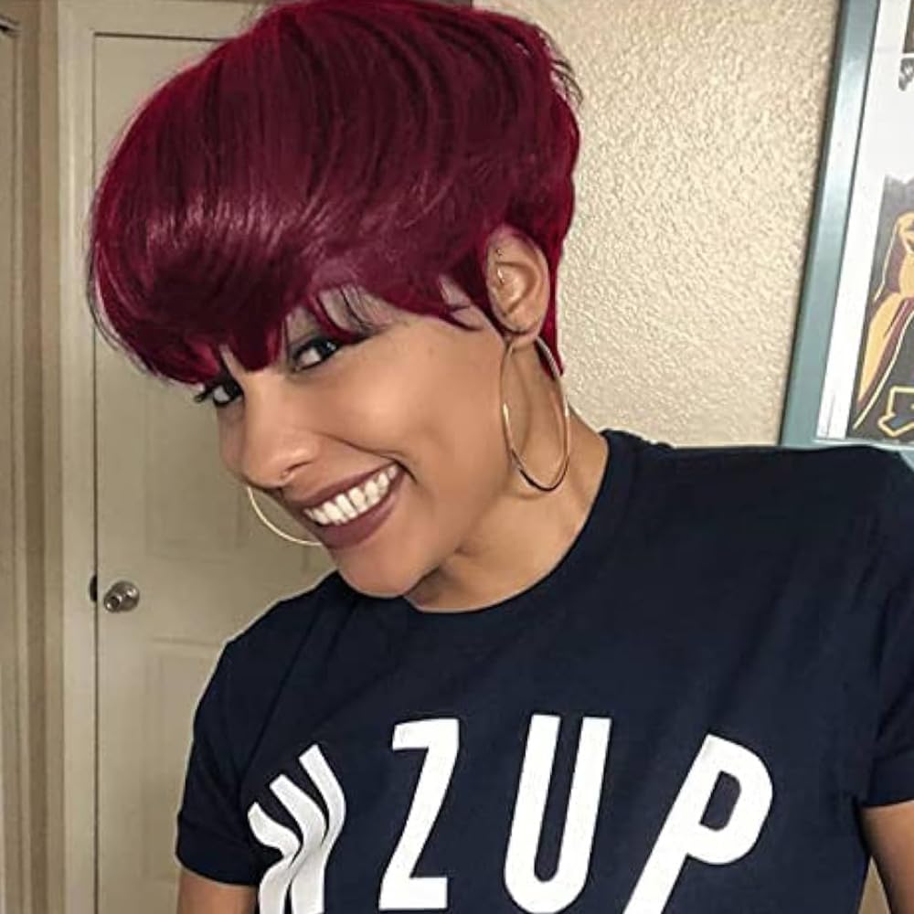 Amazon.com : Rebecca Fashion 99J Burgundy Pixie Cut Wigs for Black Women Short Straight Human ...