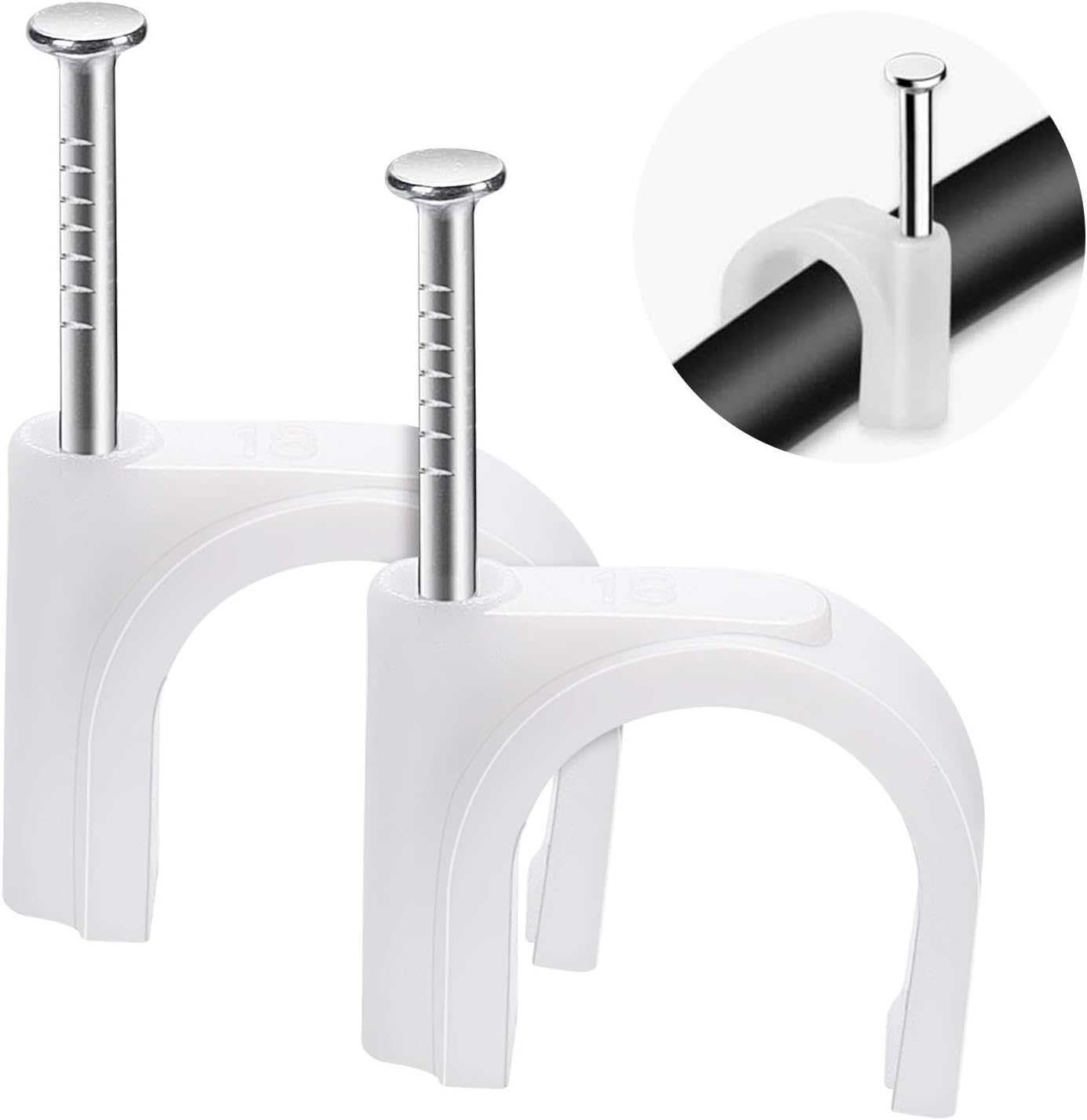 40Pcs Round Cable Clips,White Steel Nails Cable Clips, with Portable PP ...